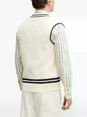 BENETTON Cable-knit V-neck Vest With Striped Trim