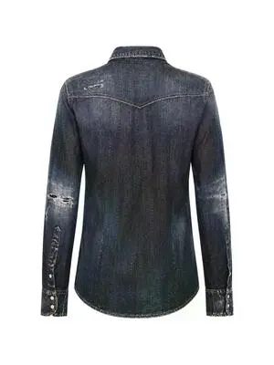 Dsquared2 Rhinestone Embellished Distressed Denim Shirt