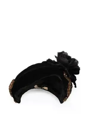 Vintage Floral Appliqué Sequin Embellished Hat - Black