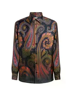 Etro Silk Twill Shirt With Placed Degradé Paisley-print - Blue