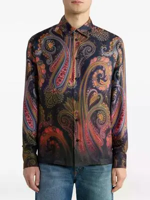 Etro Silk Twill Shirt With Placed Degradé Paisley-print - Blue