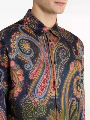 Etro Silk Twill Shirt With Placed Degradé Paisley-print - Blue