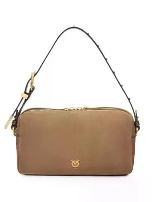 Pinko Medium Boston Bag In Spray-effect Suede - Neutrals