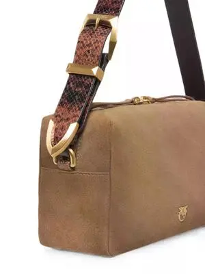 Pinko Medium Boston Bag In Spray-effect Suede - Neutrals