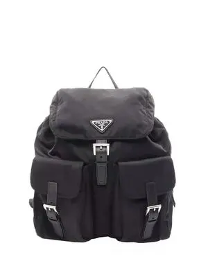 Prada Saffiano Trimmed Tessuto Backpack - Black