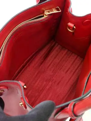 Prada Saffiano Cuir Monochrome Top Handle Tote Satchel - Red