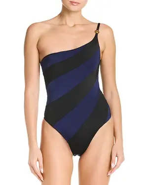 Versace Asymmetrical One Piece Swimsuit - Black/dark Navy
