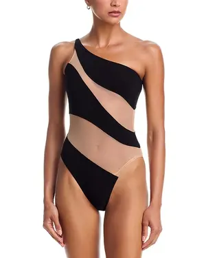 Norma Kamali Mesh One Shoulder Swimsuit - Black/nude