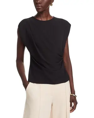 T Tahari Drop Shoulder Faux Wrap Blouse - Black