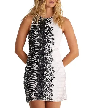 Nasty Gal Zebra Ombre Sequin Mini Dress - Mono