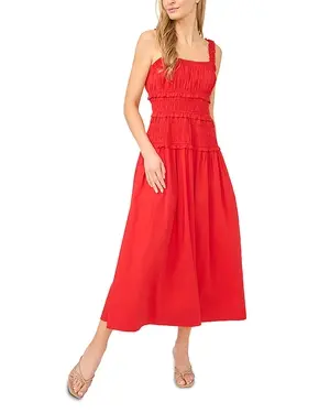 CECE DUPRAZ Strappy Smocked Midi Dress