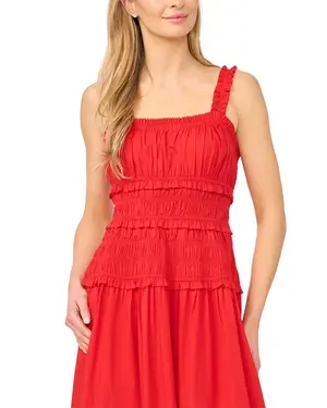 CECE DUPRAZ Strappy Smocked Midi Dress