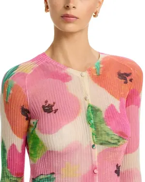 Lafayette 148 New York Printed Blossom Button Knit Cardigan
