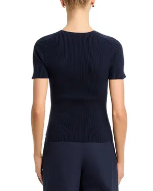 Lafayette 148 New York Ribbed Crewneck Short Sleeve Sweater