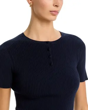 Lafayette 148 New York Ribbed Crewneck Short Sleeve Sweater