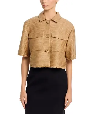 Lafayette 148 New York Cropped Shirt Jacket With Textured Weave