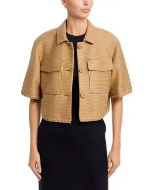 Lafayette 148 New York Cropped Shirt Jacket With Textured Weave