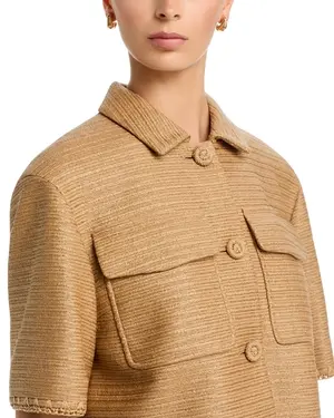 Lafayette 148 New York Cropped Shirt Jacket With Textured Weave