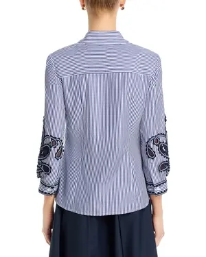 Carolina Herrera Ana Embroidered Sleeve Cotton Shirt