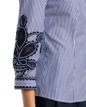 Carolina Herrera Ana Embroidered Sleeve Cotton Shirt