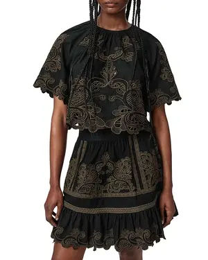 ALLSAINTS Miriam Embroidered Top - Black/khaki