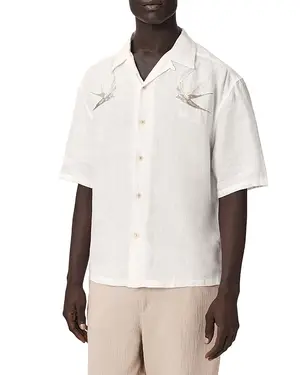 ALLSAINTS Avia Embroidered Swallows Linen Shirt - Ecru