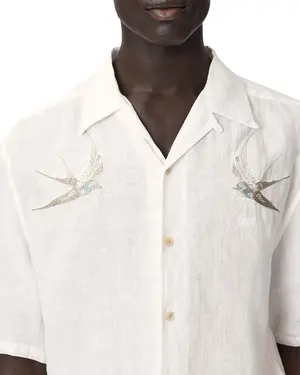 ALLSAINTS Avia Embroidered Swallows Linen Shirt - Ecru