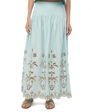 THE BURGESS COLLECTION The Lauren Lasercut Linen Skirt - Sky