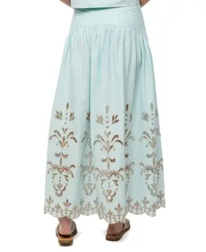 THE BURGESS COLLECTION The Lauren Lasercut Linen Skirt - Sky