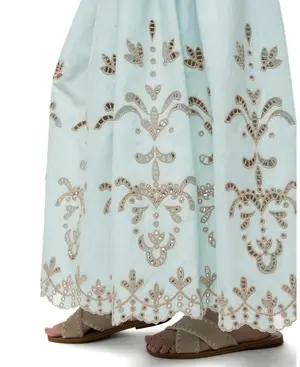 THE BURGESS COLLECTION The Lauren Lasercut Linen Skirt - Sky