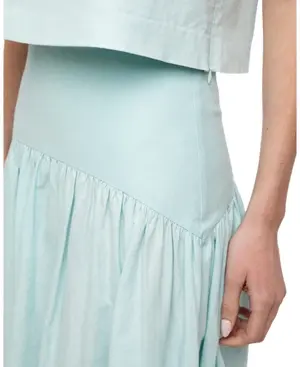 THE BURGESS COLLECTION The Lauren Lasercut Linen Skirt - Sky