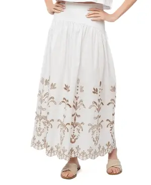 THE BURGESS COLLECTION The Lauren Lasercut Linen Skirt By - White