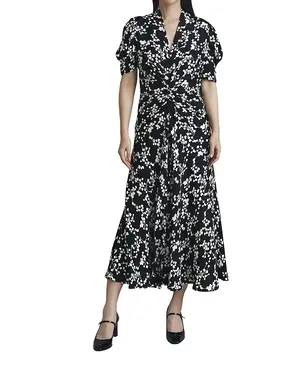 GHOST LONDON Capri Crepe Floral Midi Dress - Mono Trailing Florals