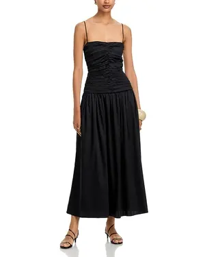 Tove Amina Cotton Ruched Bodice Midi Dress - Black