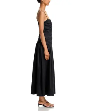 Tove Amina Cotton Ruched Bodice Midi Dress - Black