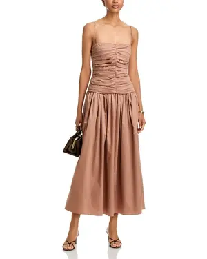 Tove Amina Cotton Ruched Bodice Midi Dress