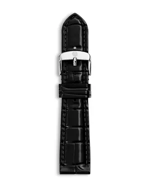 Michele Embossed Leather Watch Strap - Black/silver