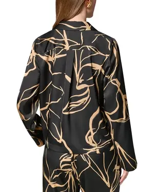 Donna Karan New York Printed Long Sleeve Button Up Top