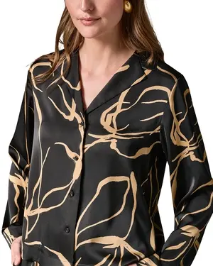 Donna Karan New York Printed Long Sleeve Button Up Top