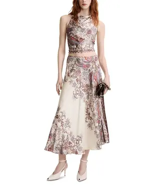 Marella Mlldecano Satin Printed Midi Skirt - Cream