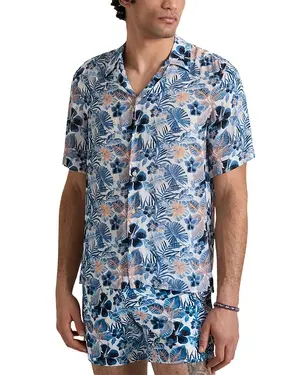 Vilebrequin Island Flowers Viscose Bowling Shirt - Blue