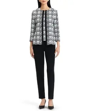 Ming Wang Monochrome Geometric Knit Jacket