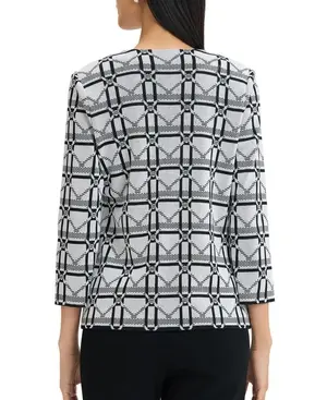 Ming Wang Monochrome Geometric Knit Jacket