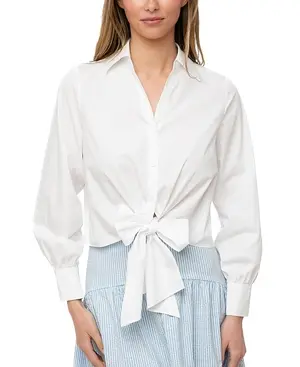 THE BURGESS COLLECTION The Kitty Front Tie Polo Cotton Blouse - White