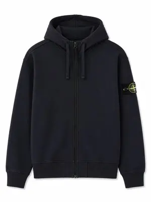 Stone Island Zip Up Hoodie With Logo Patch - Blue