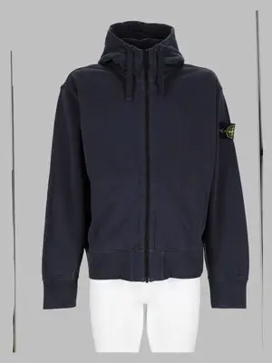 Stone Island Zip Up Hoodie With Logo Patch