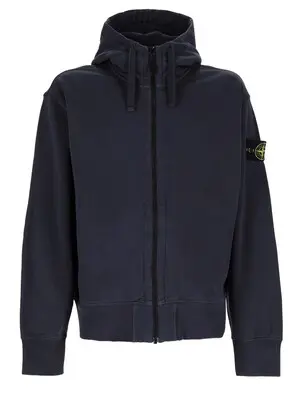 Stone Island Zip Up Hoodie With Logo Patch - Blue