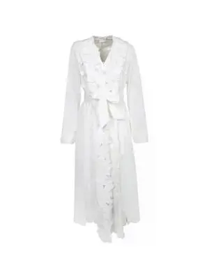 FORTE_FORTE Cotton Poplin Floral Appliqué Belted Midi Dress