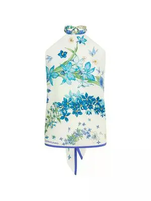FERRAGAMO Silk Foulard Halter Top With Floral Print - White
