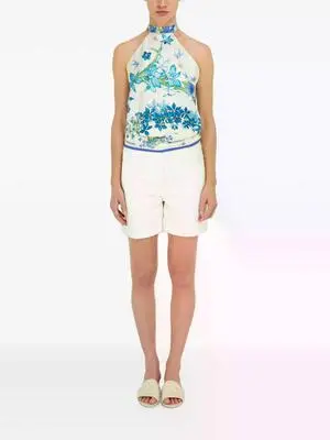 FERRAGAMO Silk Foulard Halter Top With Floral Print - White